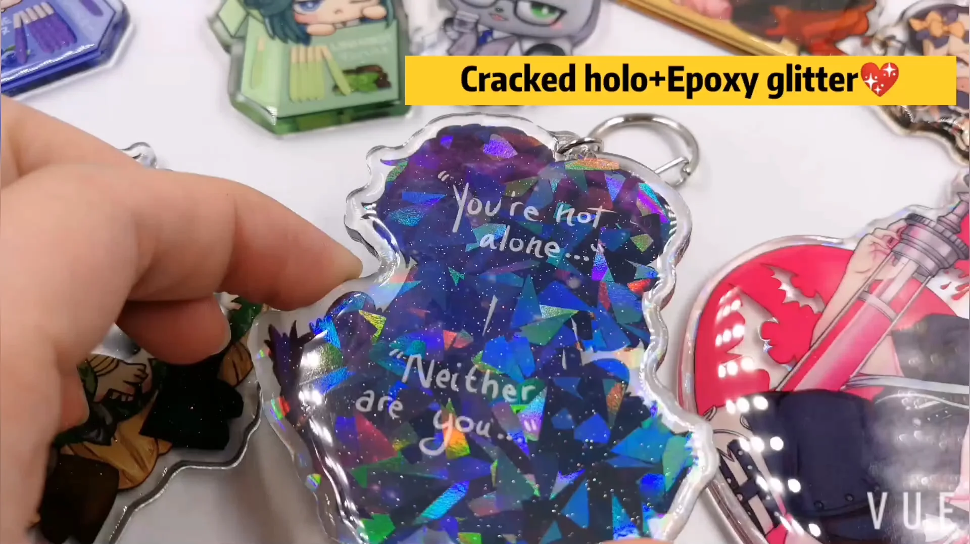 Custom Hologram Plastic Key Chain Resin Epoxy Cracked Holographic ...