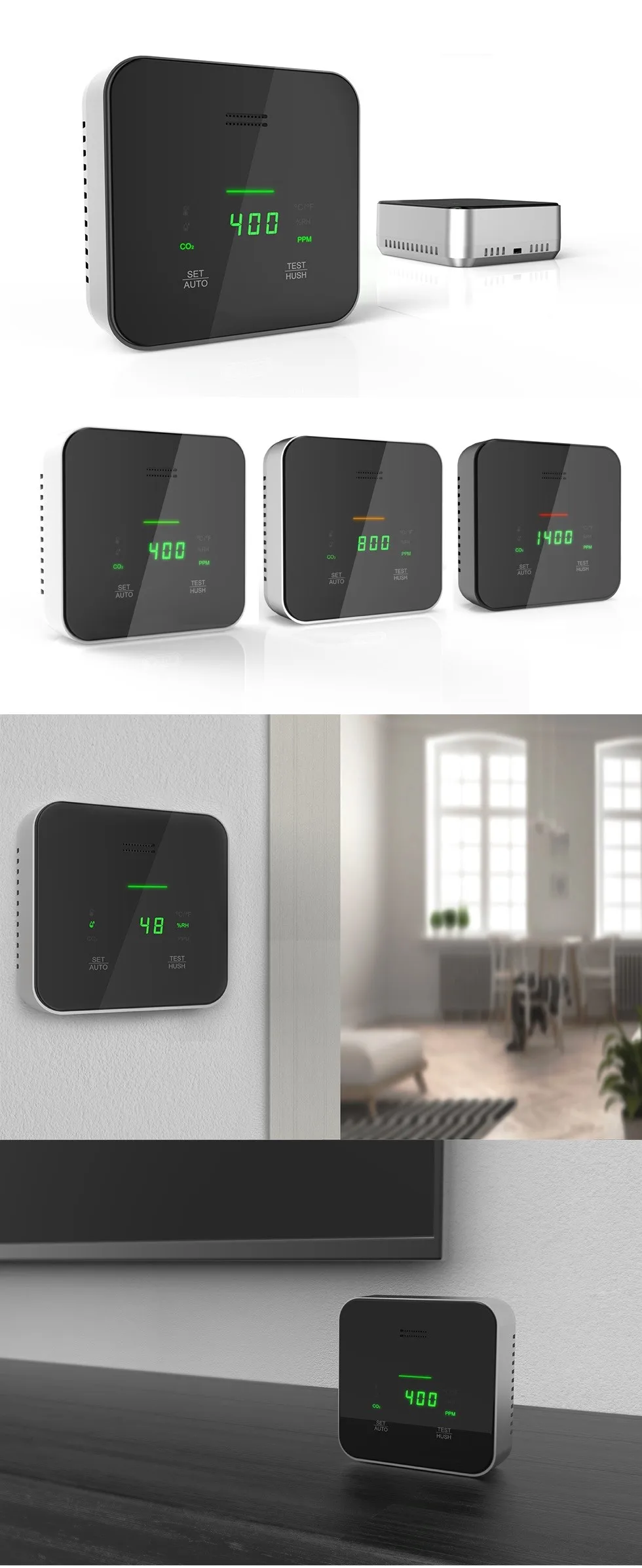 Smart Home Wireless Co2 Sensor Alarm Carbon Dioxide Temperature And ...