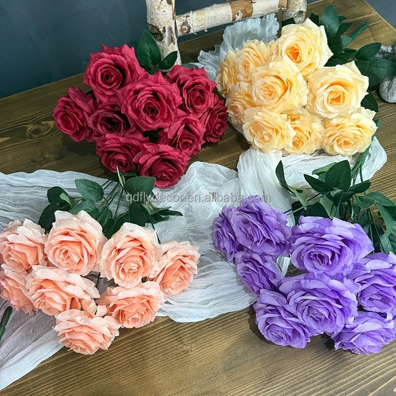 Handmade Artificial Rose Bouquets 9 Heads Silk Flower for Valentine's ...