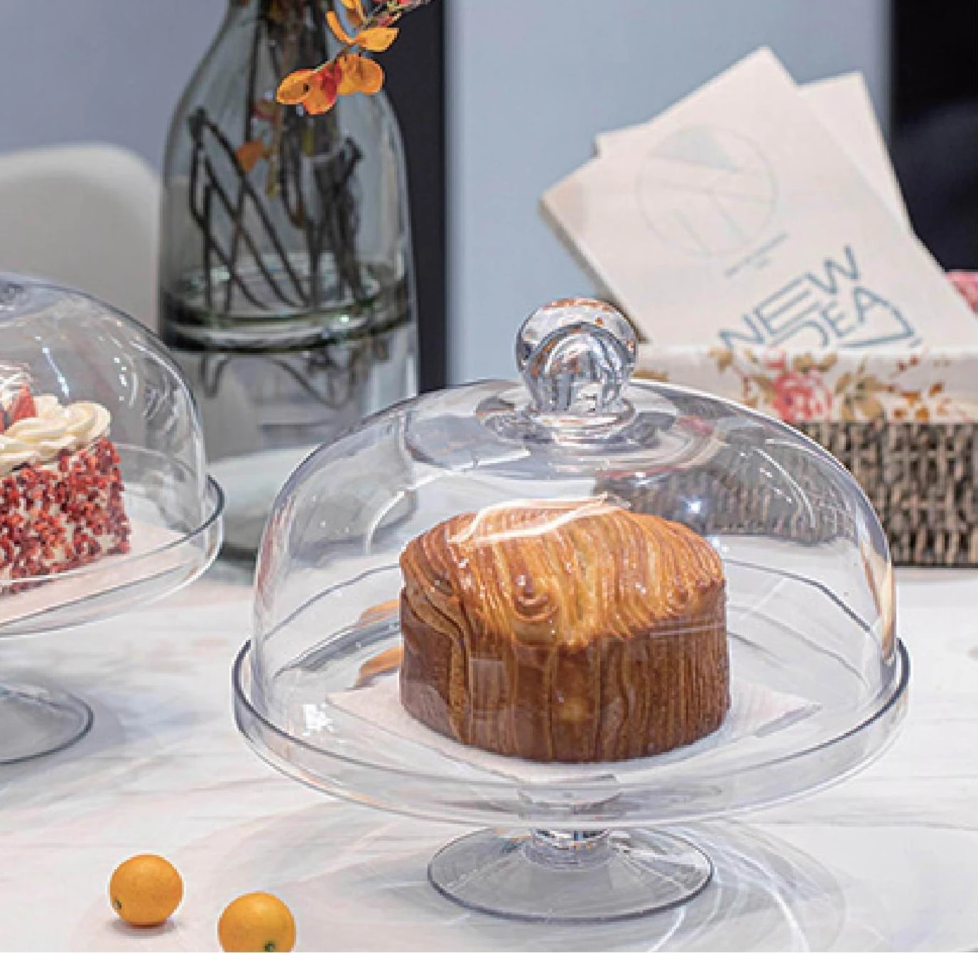 8" Glass Cake Tray With Transparent Dust Cover & Foot Standing Charger ...