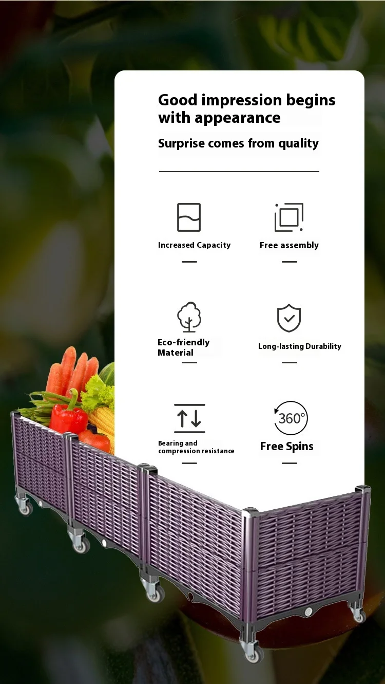 Modern Universal Wheel Planting Box Rectangular Plastic Flower Pot for ...