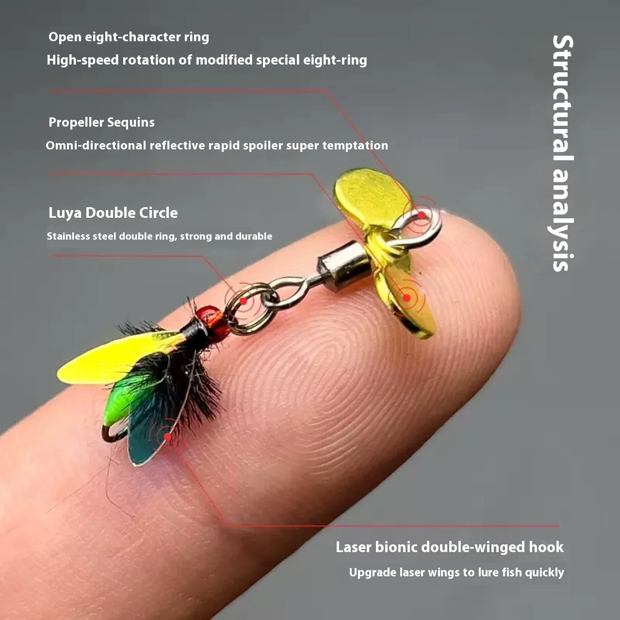 White Strip Horse Mouth Metal Lure Tractor Propeller Fly Hook Rotating ...