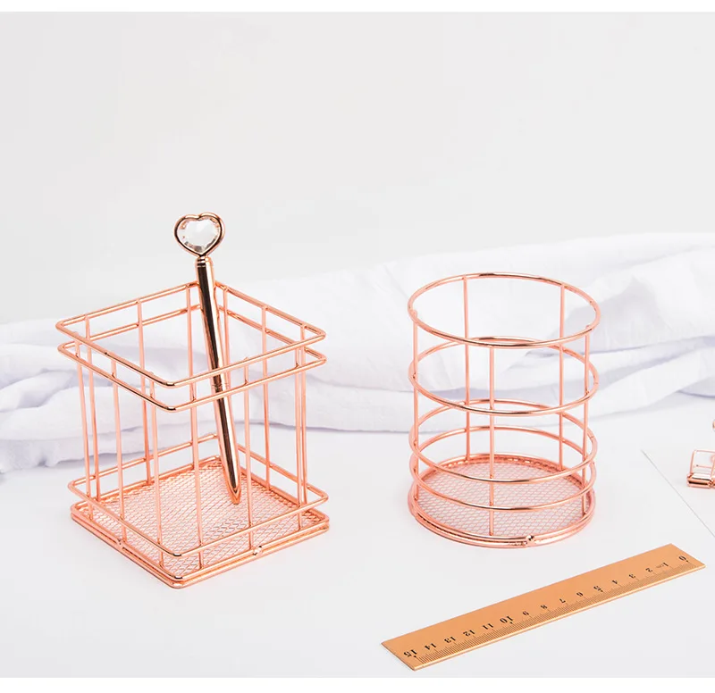 Fashionable Rose Gold Desk Organizer Fancy Pen Holder Metal Pencil ...