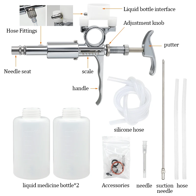 5ml Adjustable Vaccine Injector Injection Gun Chickens Cows Sheep ...