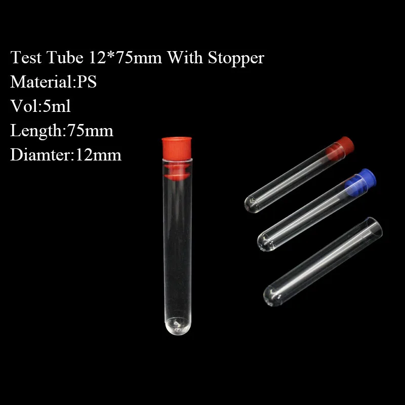 12x75 Transparent PS Plastic Test Tubes with Cap - 5000pcs/ctn