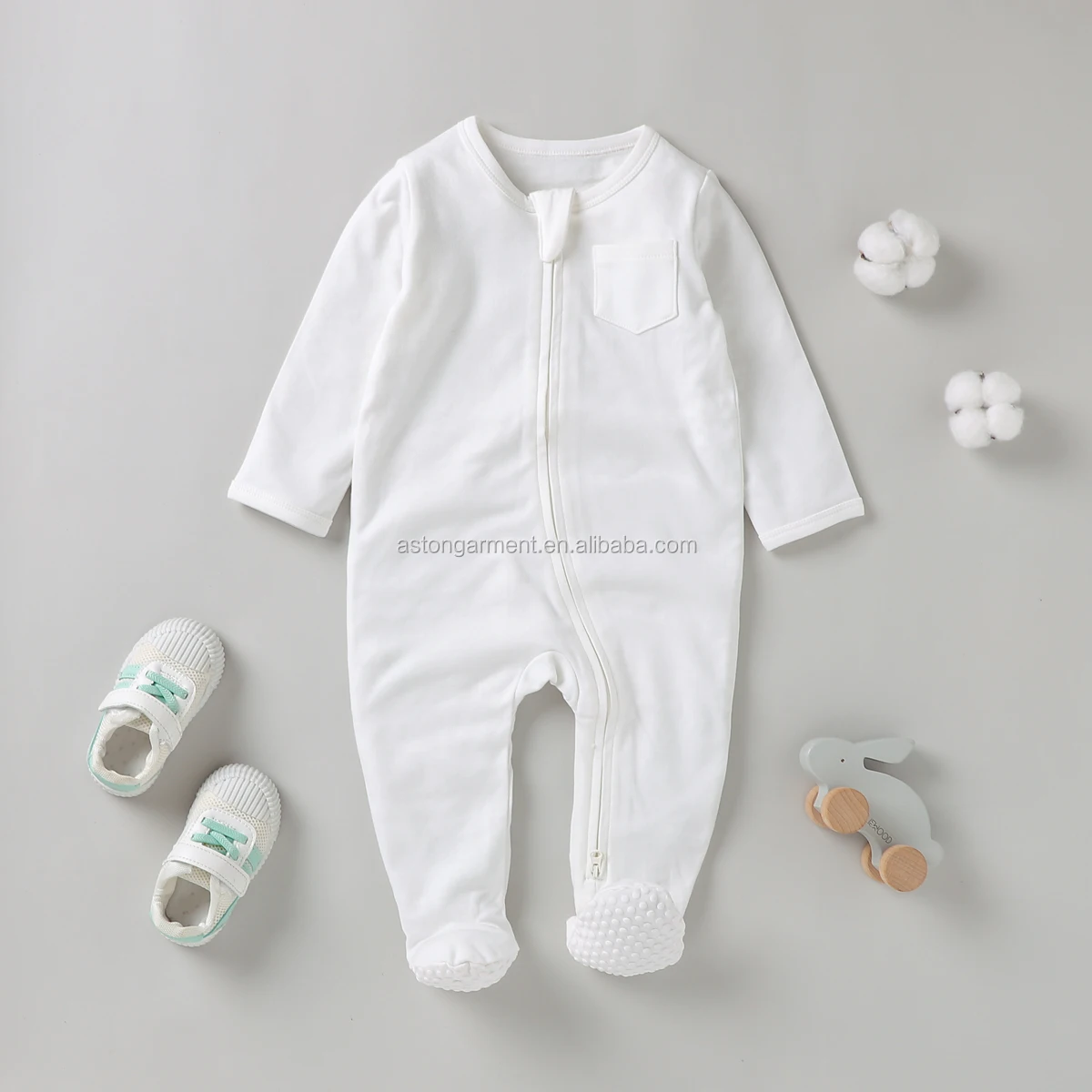 Two-way Zipper Long Sleeve Baby Onesie Antislip 100% Organnic Cotton ...