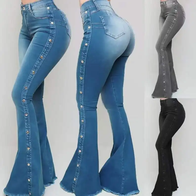 Xintang Cowboy Flare Pants High Waist Elastic Quick Dry Spandex Cotton ...