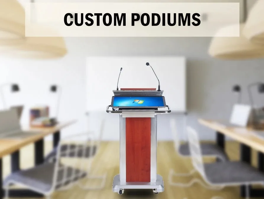 Dual Screen Lectern Electric Height-adjustable Podium Aluminum Body ...