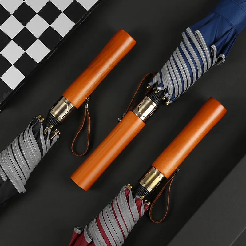 Factory Customize Logo Wooden Handle Fancy Umbrella Automatic Open ...