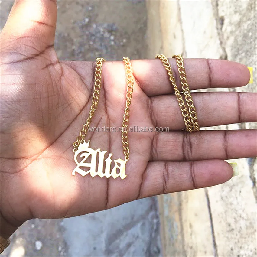 Custom Big Chain Name Plate Necklace Gold Plated Jewelry Stainless ...