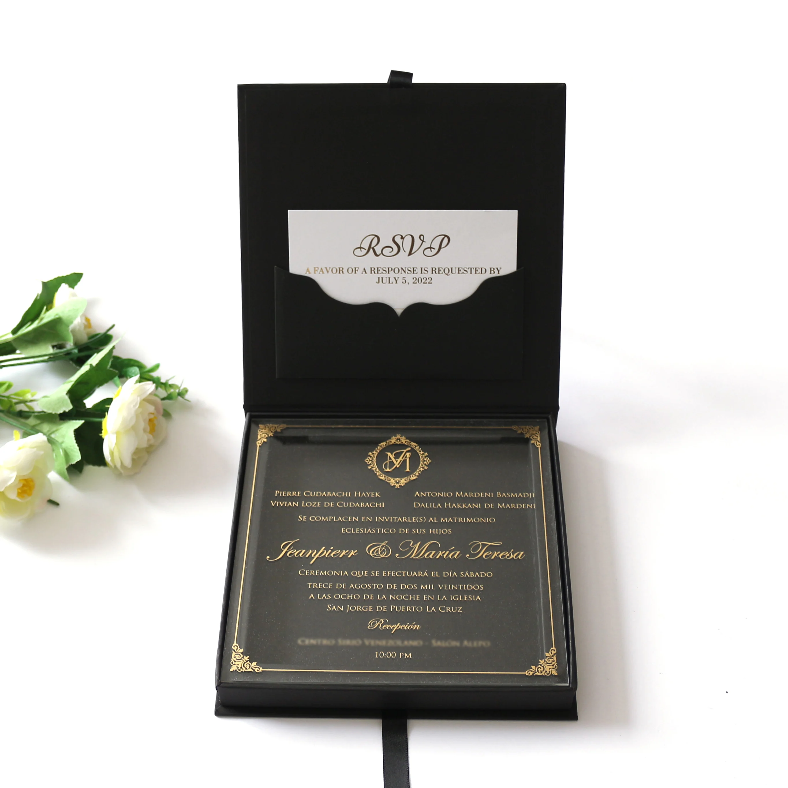 Customized Suede Hardcover Invitation Boxes for Weddings