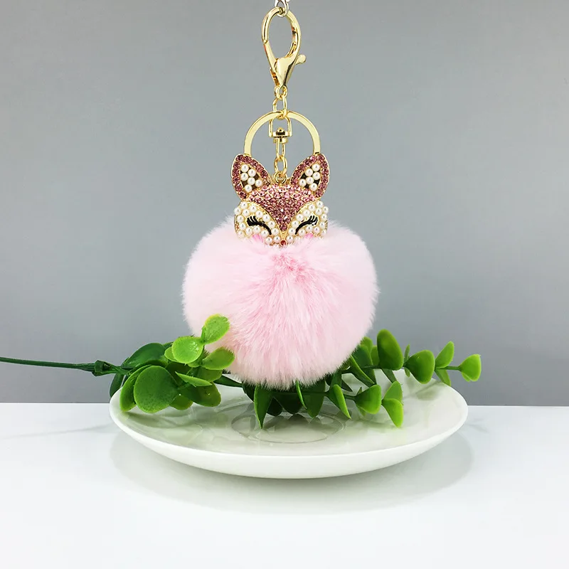 Wholesale Fashion Plush Ball Fox Keychain With Pearl Puff Pom Pom ...
