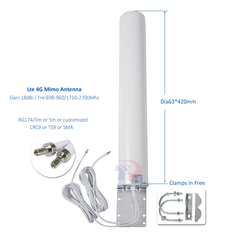 Outdoor Base Station Antennas - 5km 18dbi Omni CRC9 2x2 MIMO LTE 4G