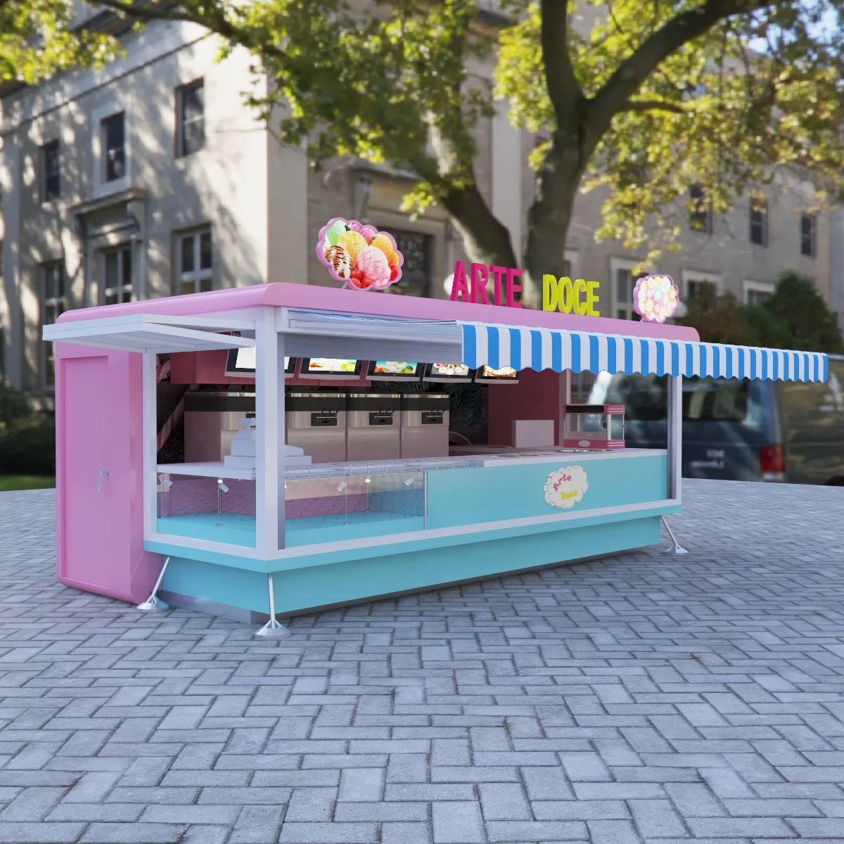 Mobile Food Stand Kiosk Design - Modern Eco-Friendly Coffee & Ice Cream ...