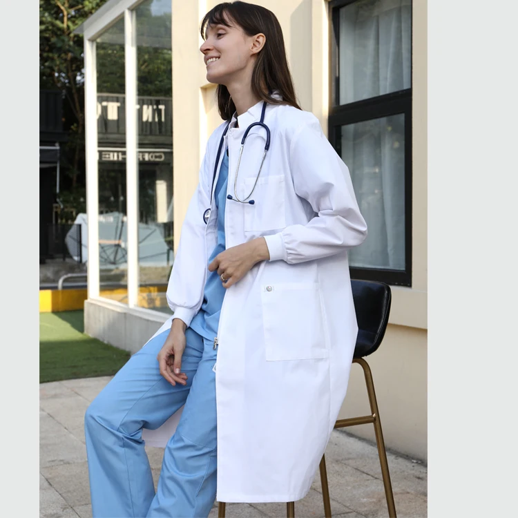 100% Cotton White Doctor's Uniform Lab Coat Hospital Gown