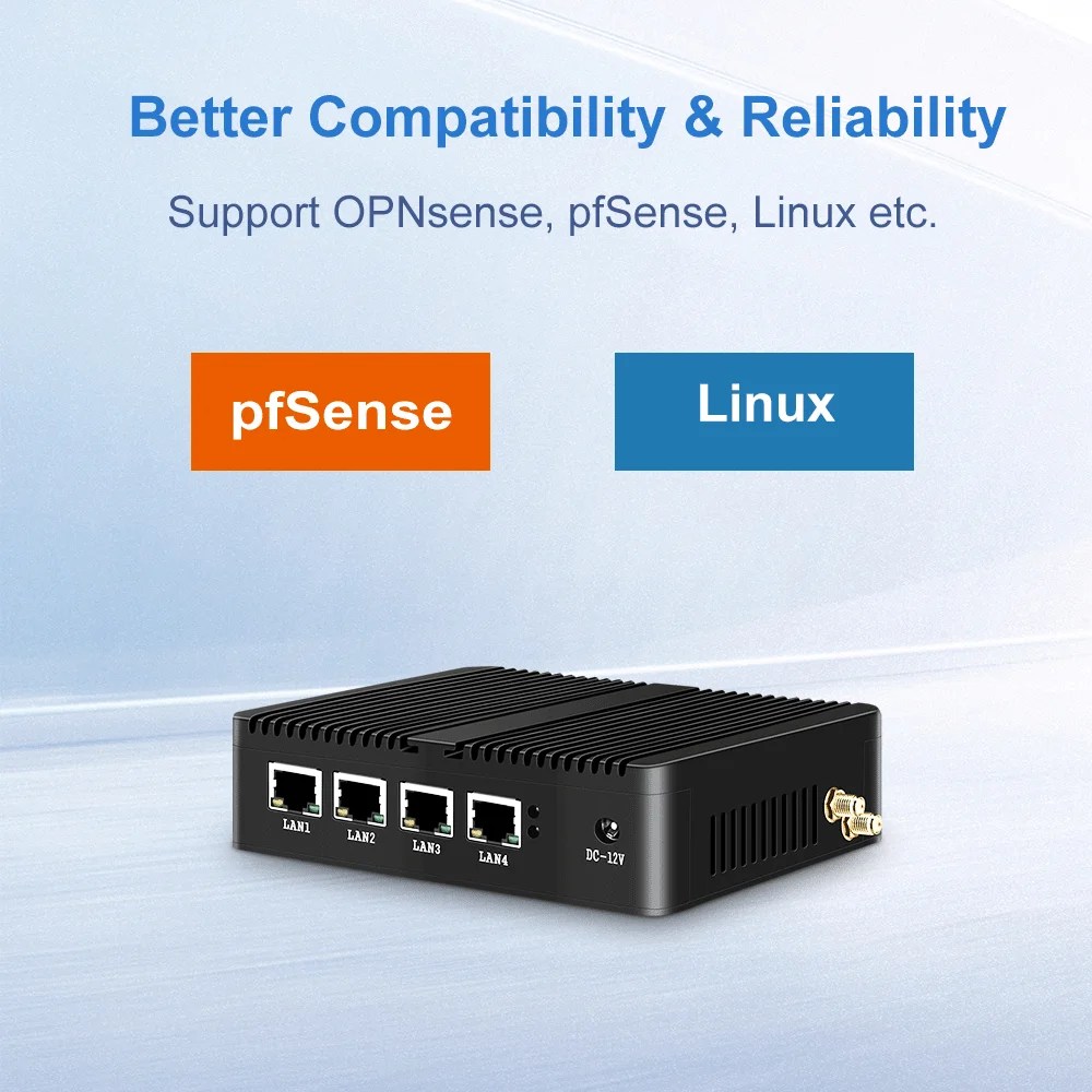 Fanless Pfsense Firewall Soft Router with Quad Core J1900