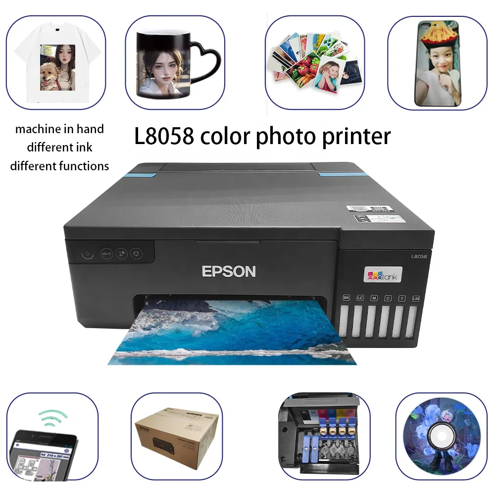 Yuelule Inkjet Printer L8058 Dtf Inkjet Printer A4 6 Color Photo Printer Wifi White Ink Thermal ...