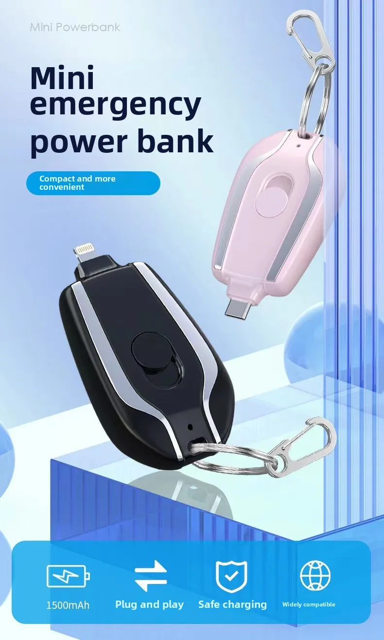 Keychain Power Bank for Iphone - 1500mah Portable Charger
