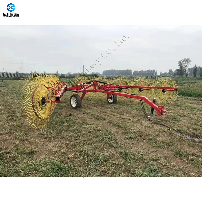 8 Wheeled Hydraulic Trailer Wheeled Hay Rake Finger Disc Grass Grabber ...