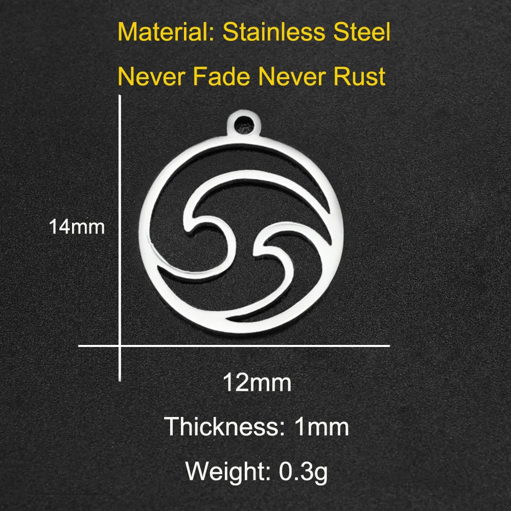 Stainless Steel Ocean Wave Pendant Charms For Diy Necklace Jewelry ...