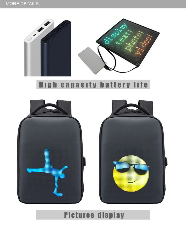 Customize Led Backpack Light Screen Waterproof Smart Back Packs Bag Led ...