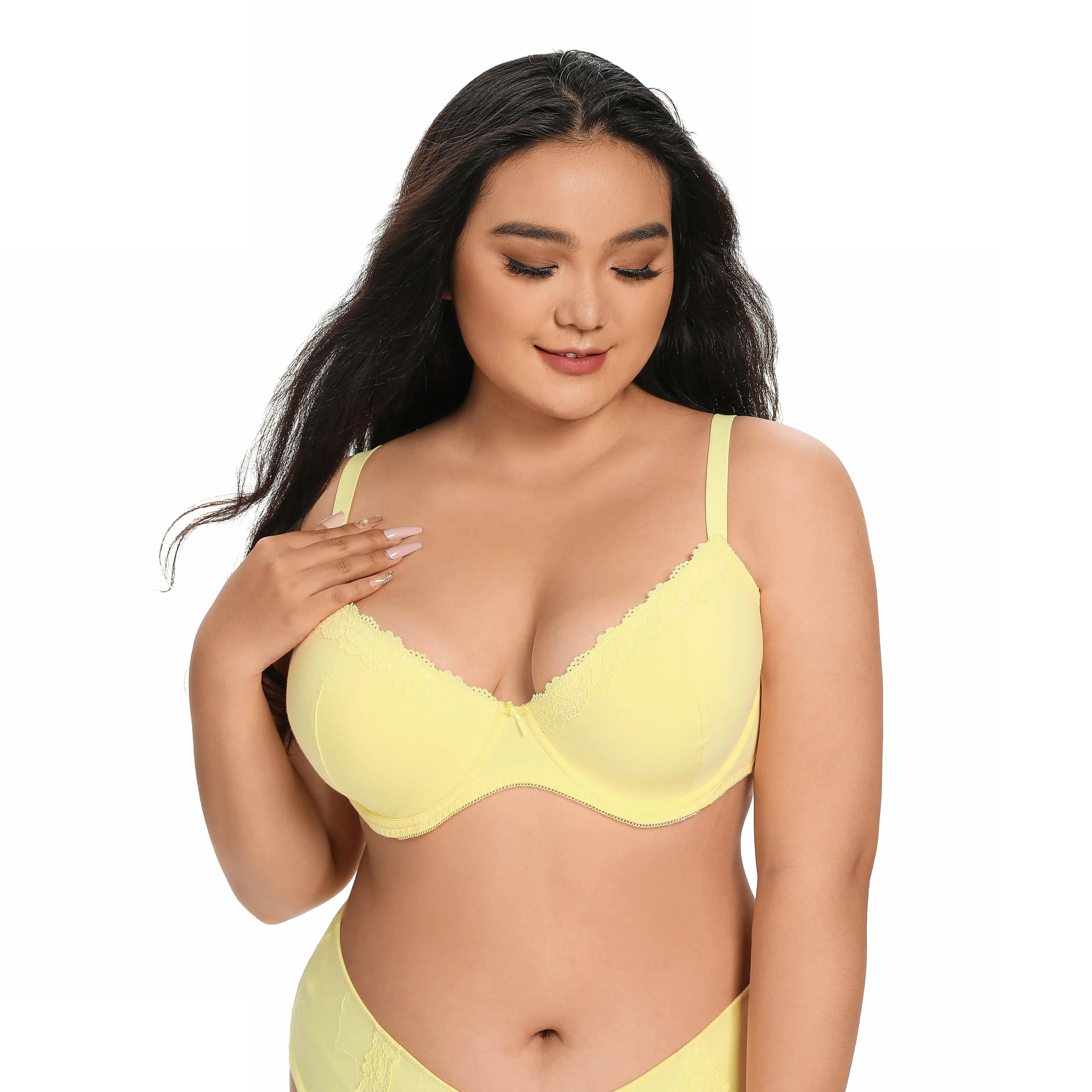 Woman Cotton Lace Bra Printed Plus Size Every Day Bra Bow Decoration Big Full Coverage Cups Big ...