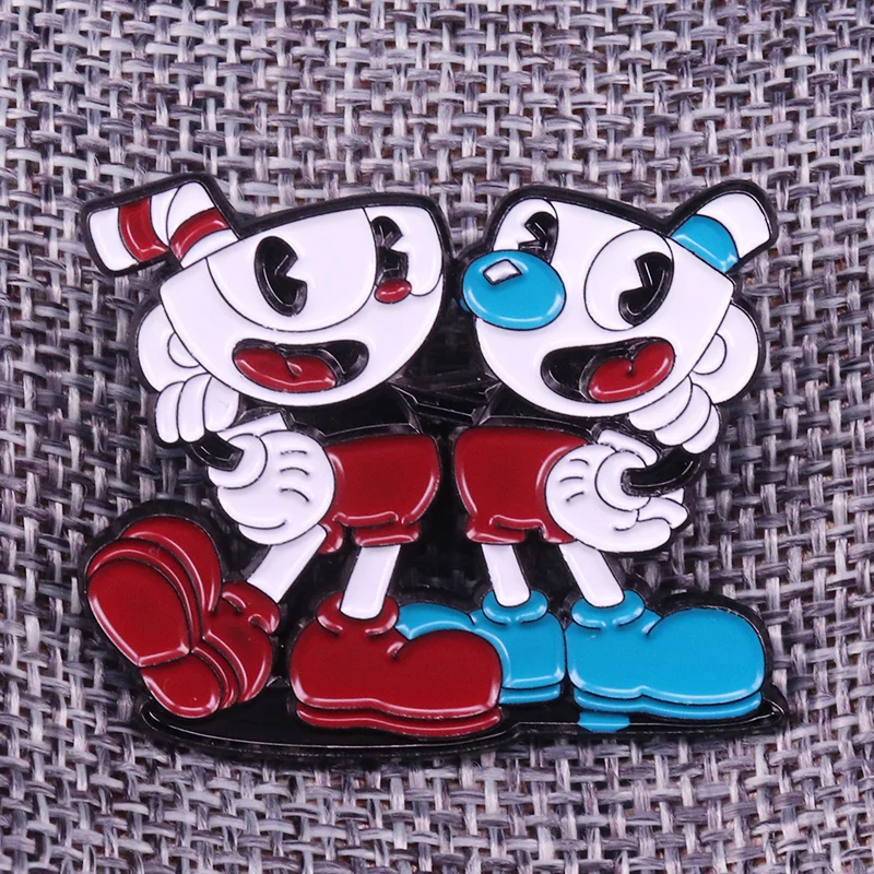 Cuphead Enamel Pin Mugman Badge Ragtime Brothers Brooch Animated Video Game Collectible Gift ...