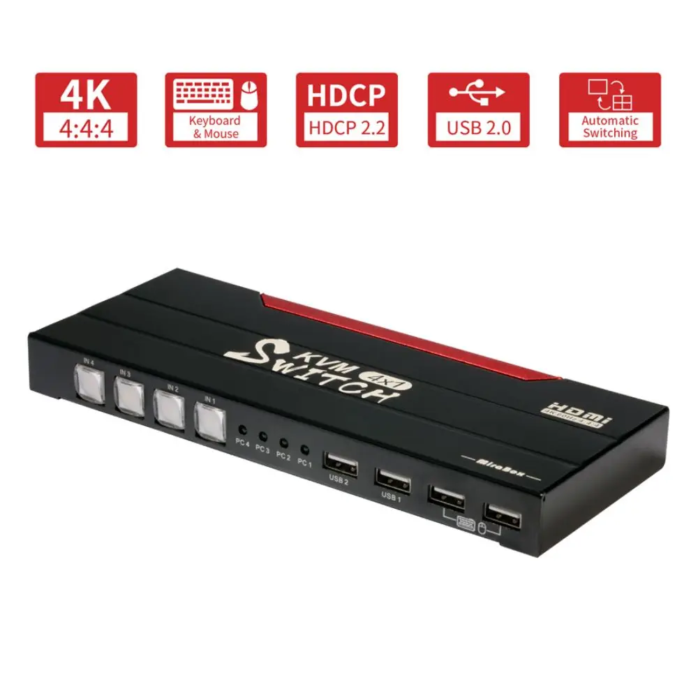 Mirabox 4 Port Displayport 4k@60hz Hd Kvm Switch 4 In 1 + Hub With Hot ...