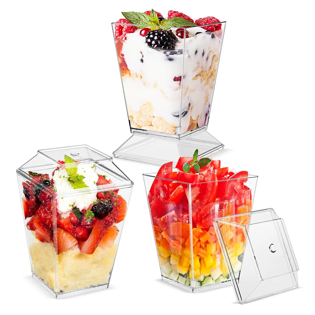 Square Trapezoid PS Hard Clear Plastic Cup for Dessert Mousse Pudding ...