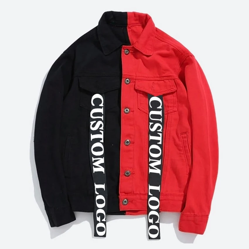 Custom Logo Black Men's Jackets & Coats Distressed Two Tone Jean ...