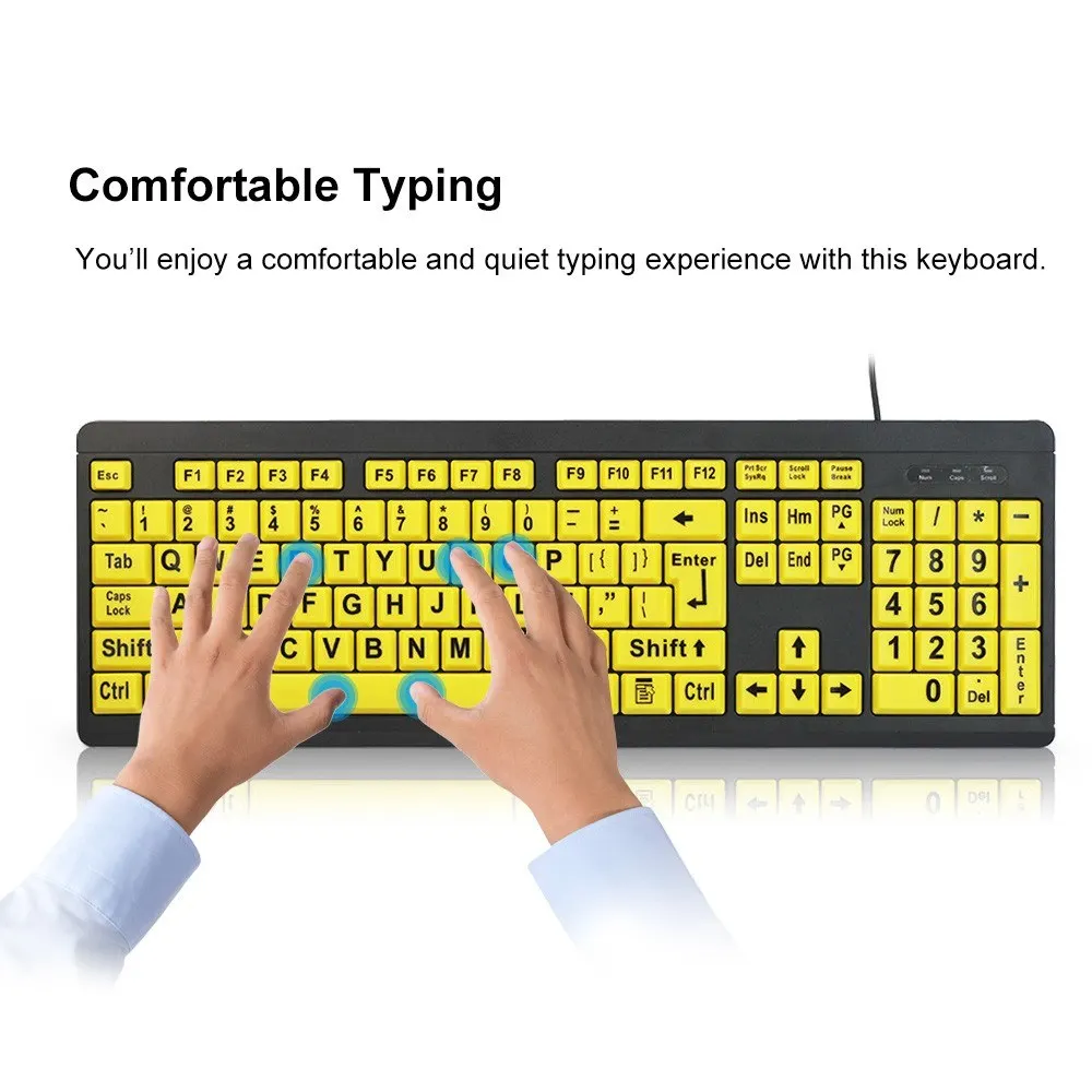 Large Print Low Vision Users Elderly High Contrast Wired Usb Keyboards ...