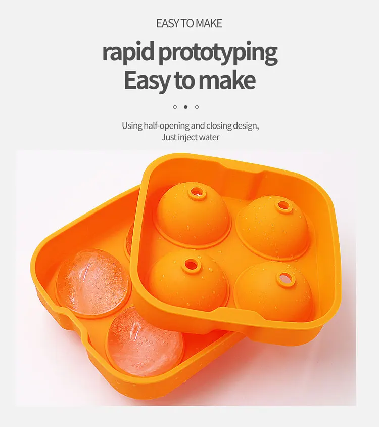 4 Cavity High Quality Round Shape Mould Silicone Ball Shaped Ice Tray ...
