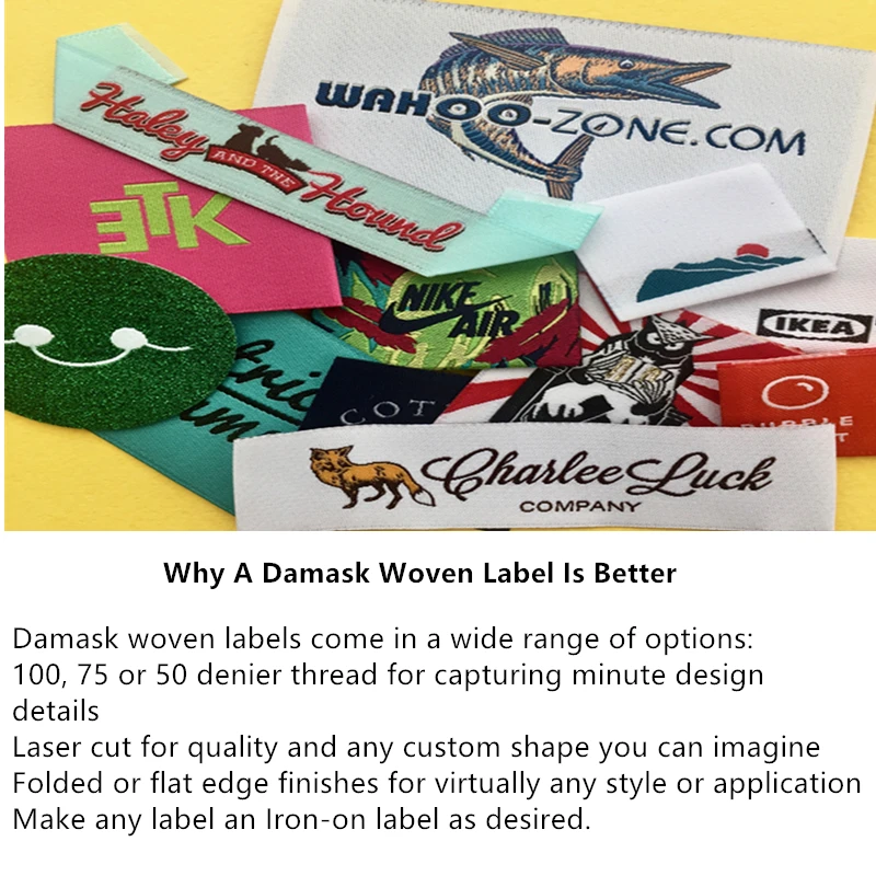 Custom Woven Label Famous Brand Name Logo Centerfold Machine Woven ...