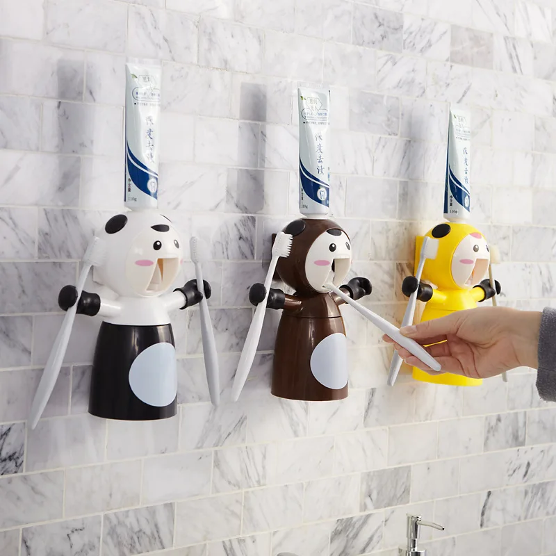Creative Cartoon Kids Wall Mounted Toothpaste Dispenser Cute Toothbrush ...