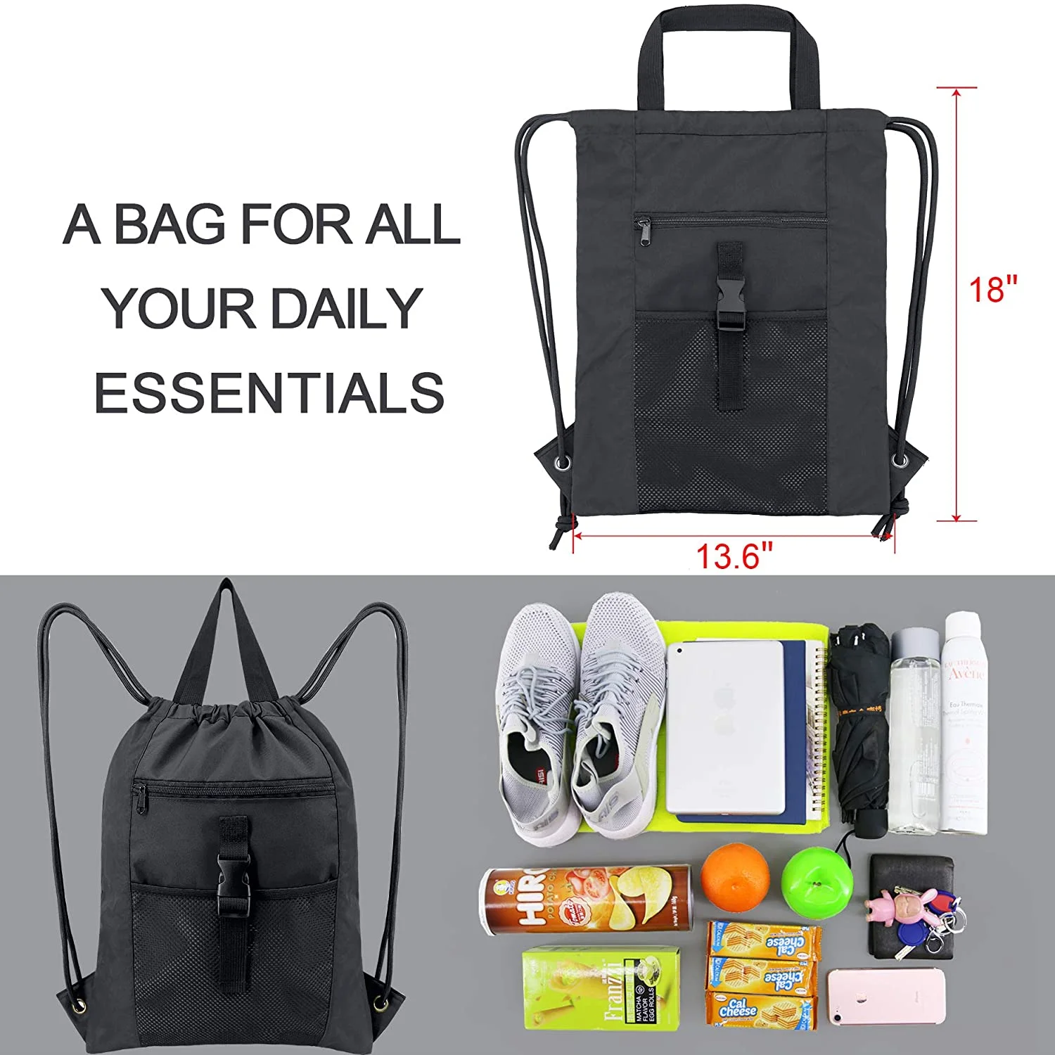 Drawstring Backpack Bag Gym Bag for Teens Boys Girls Large Sports Heavy Duty String Bag Backpack ...