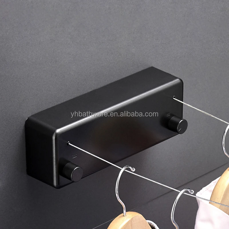 Wall-mounted Retractable Steel Wire Rope Clothesline Rack