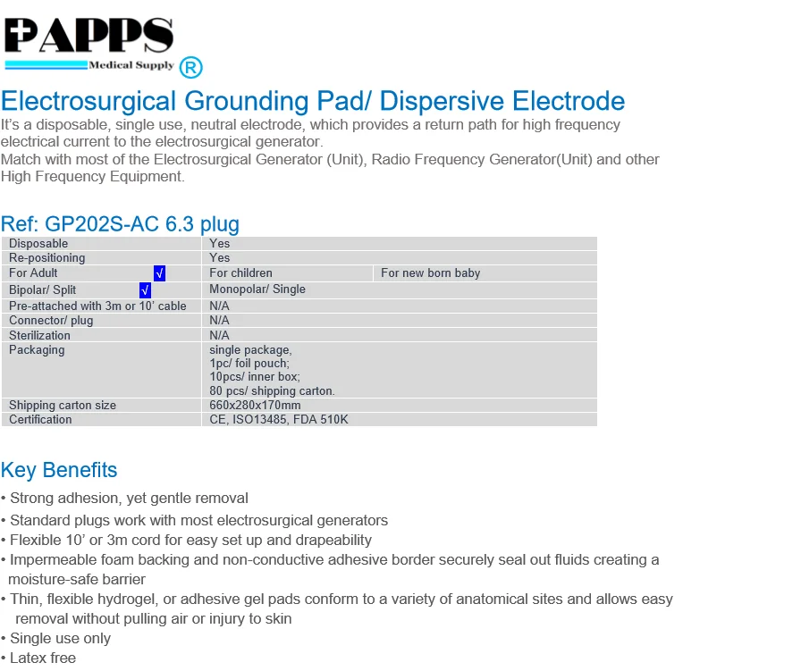 Factory Wholesale High Quality Return Pad Disposable Esu Grounding Pad ...