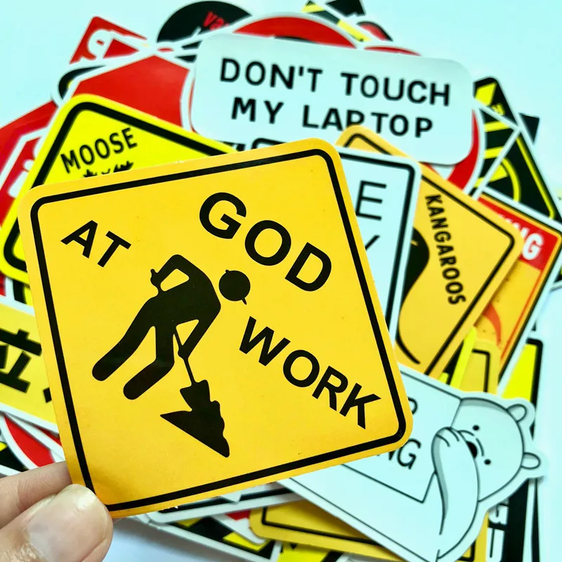 50 Pcs Warning Signs Posted Stickers Waterproof Graffiti Stickers ...
