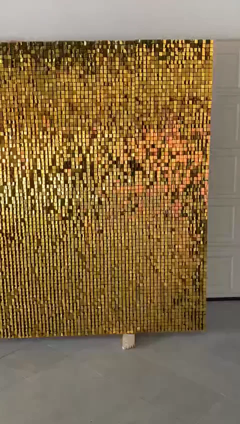 Hot Sell Diamond Shape Gold Color Shimmer Wall Shiny Sequin Panel Wall ...