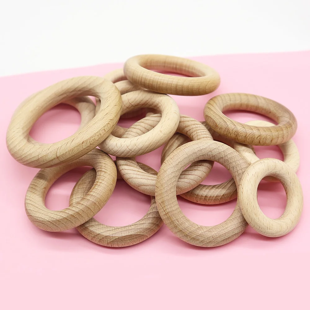 Natural Wooden Rings Beech Smooth Circles Round Wood Teething Ring For ...