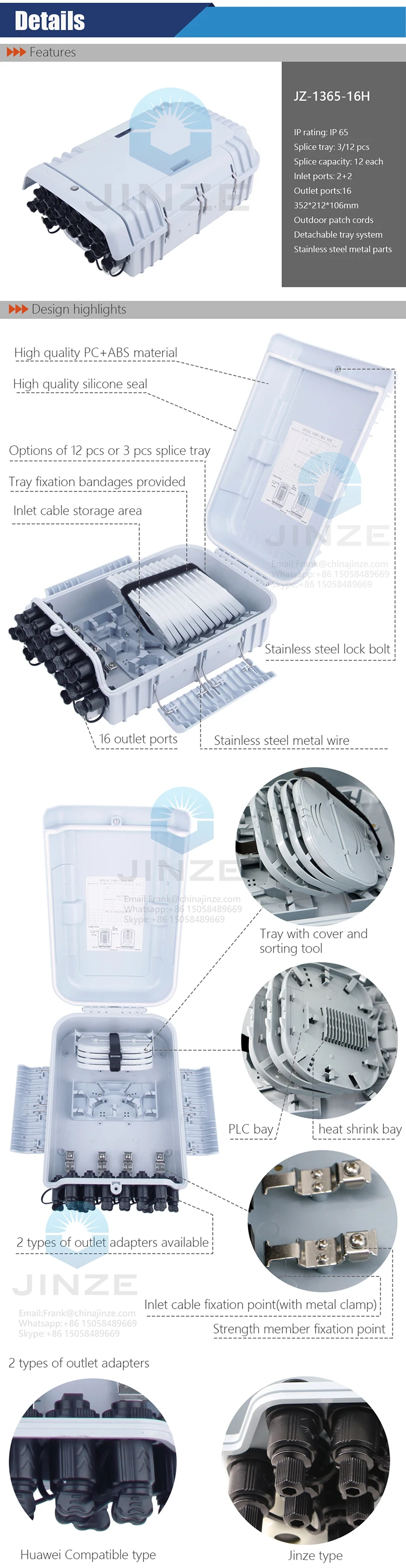 16 Core Fiber Optic Distribution Box Fibre Optic Cto With Huawei ...