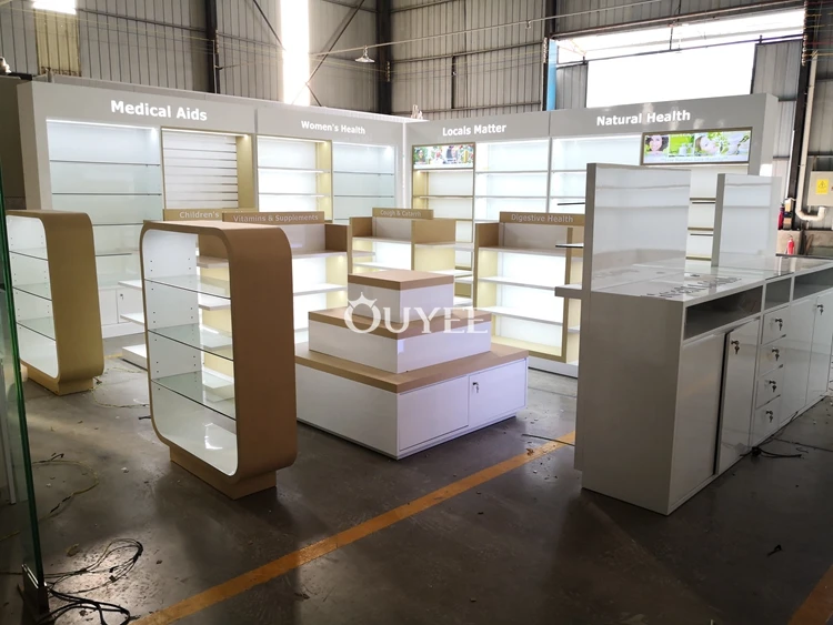Retail Display Pharmacy Counter Furniture Pharmacie Drawers Wall Unit ...