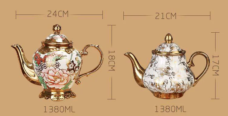 16 Piece European Retro Tea Set with Metal Holder Porcelain Cups