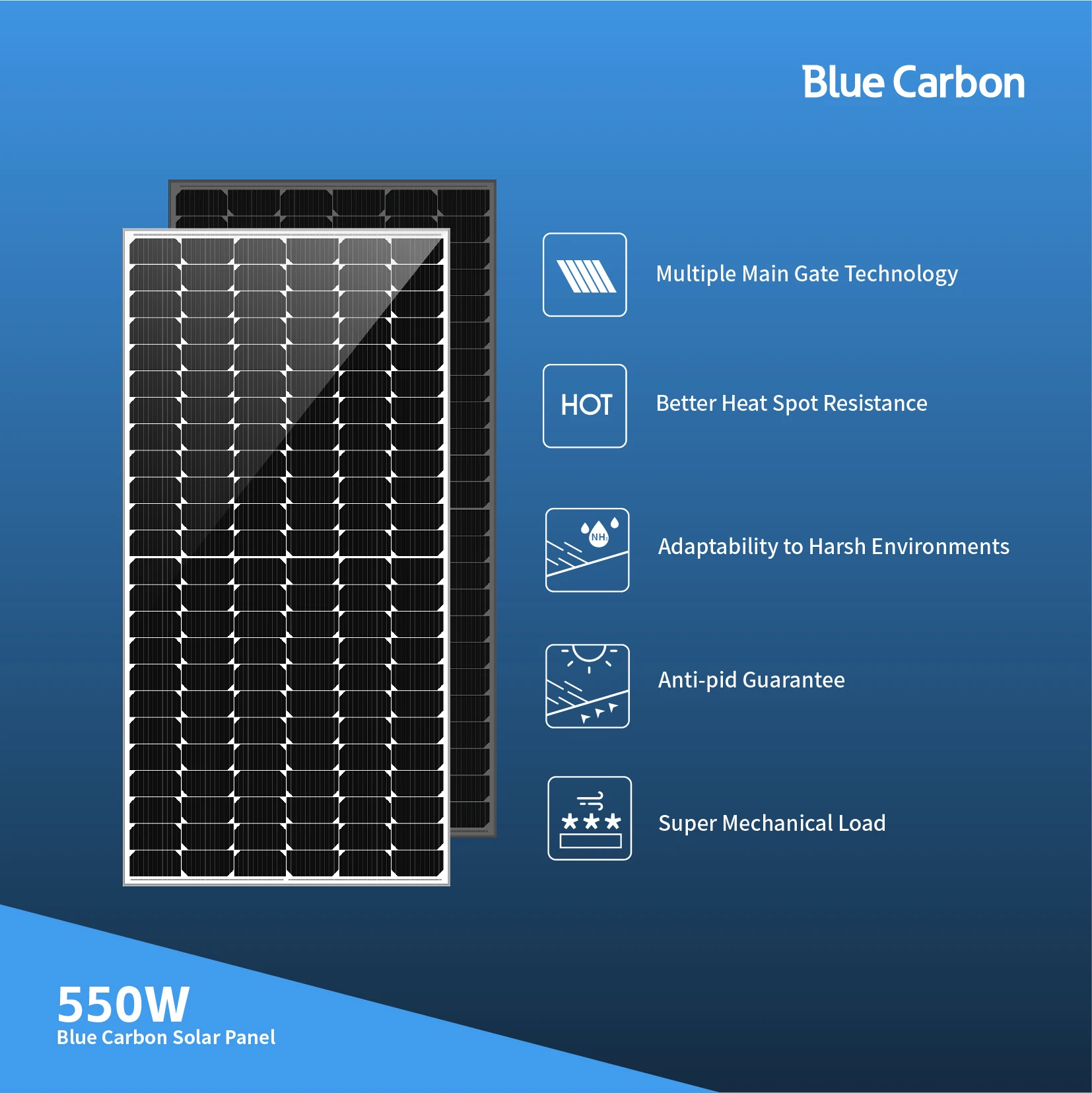 Blue Carbon 550W Monocrystalline Solar Panel - 25 Years Warranty