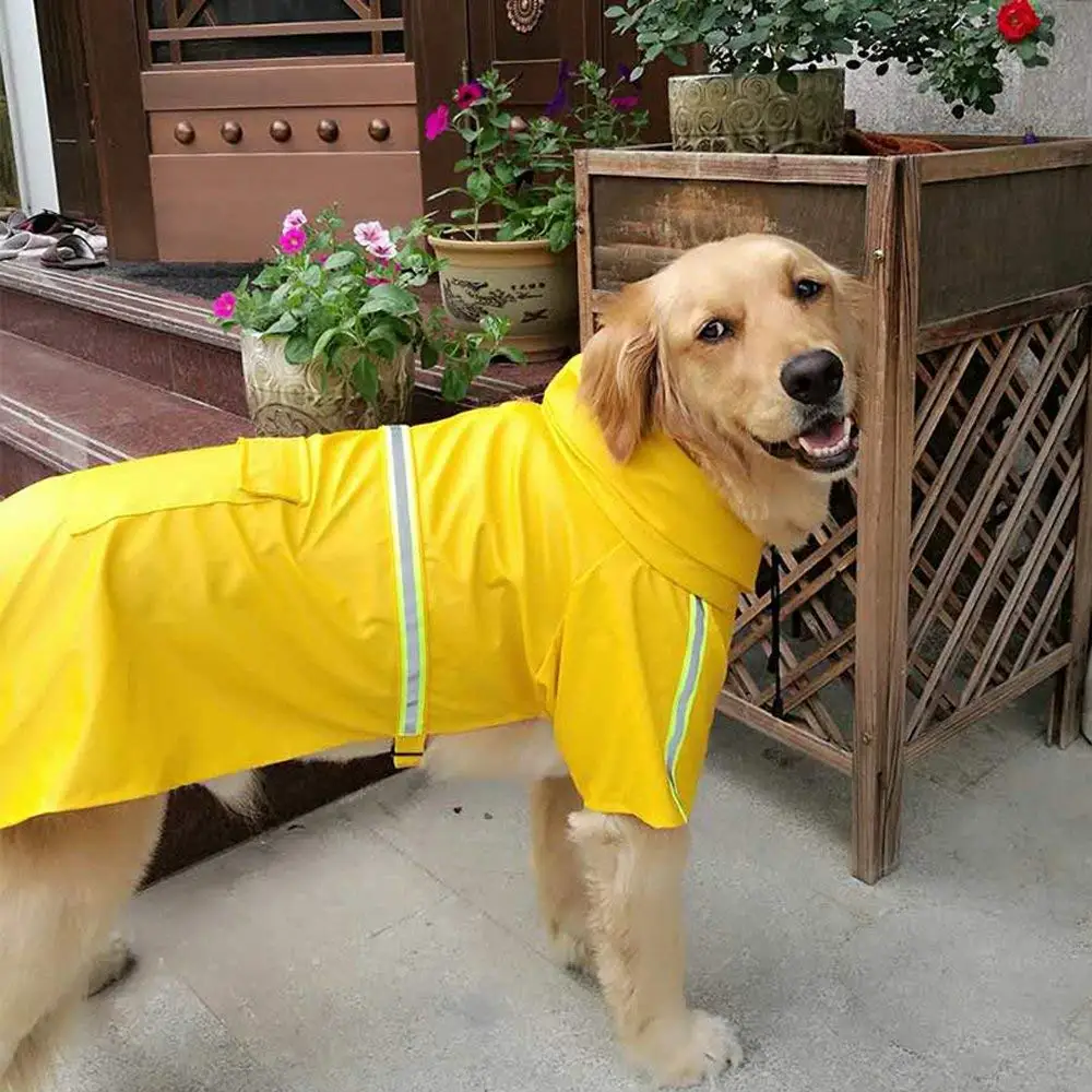 Hot Sale Pet Yellow Stripe Large Dog Raincoat With Hood Large Dog Rain ...