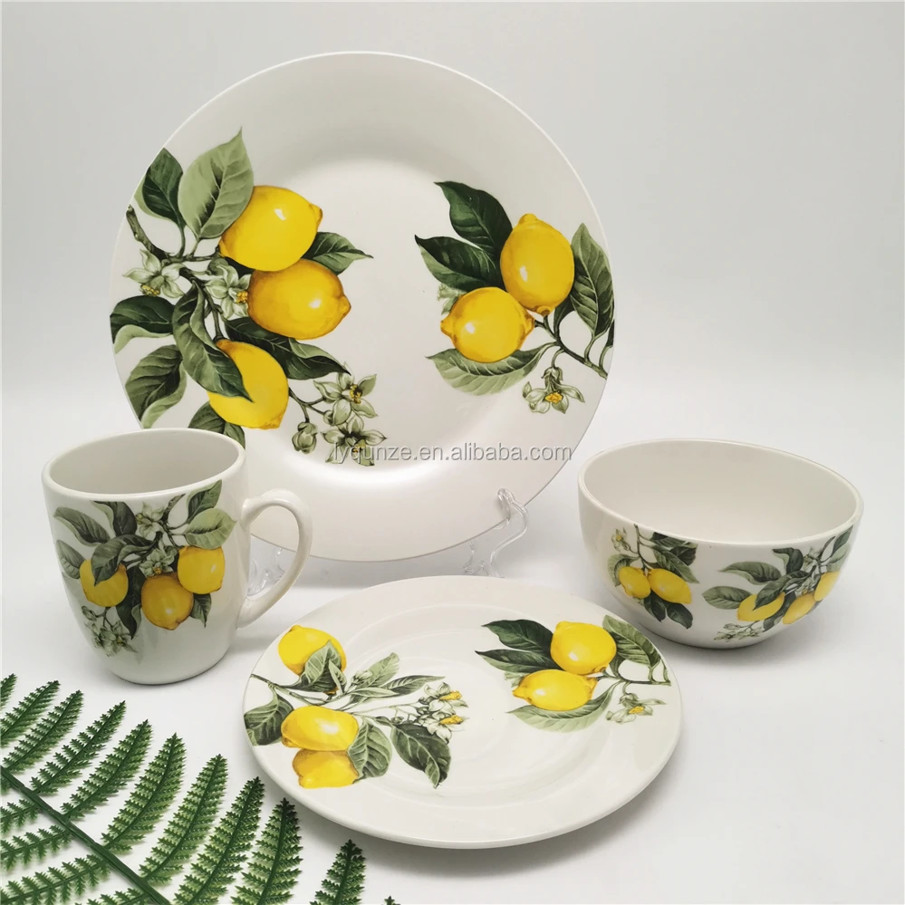 2018 New Lemon Design Ceramic China 12pcs Dinnerware Set