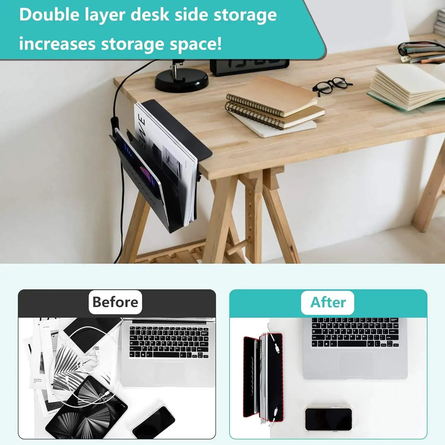 2 Tier Steel Hanging Desk Side Storage - Organize Efficiently