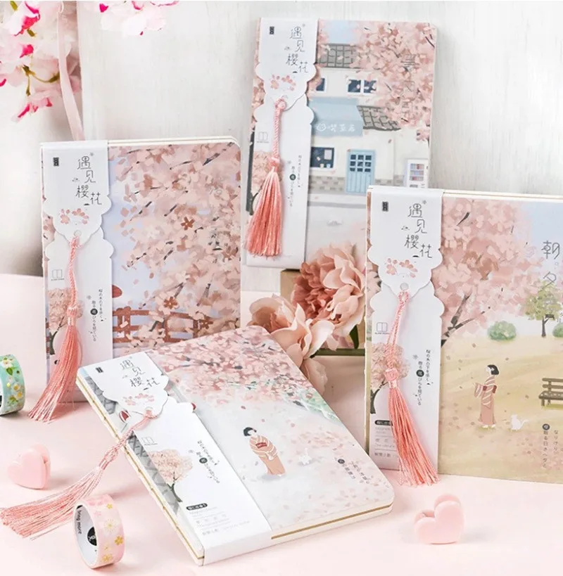 Japan Style Pink Sakura Refillable Kawaii Art Paper Cover Souvenir ...