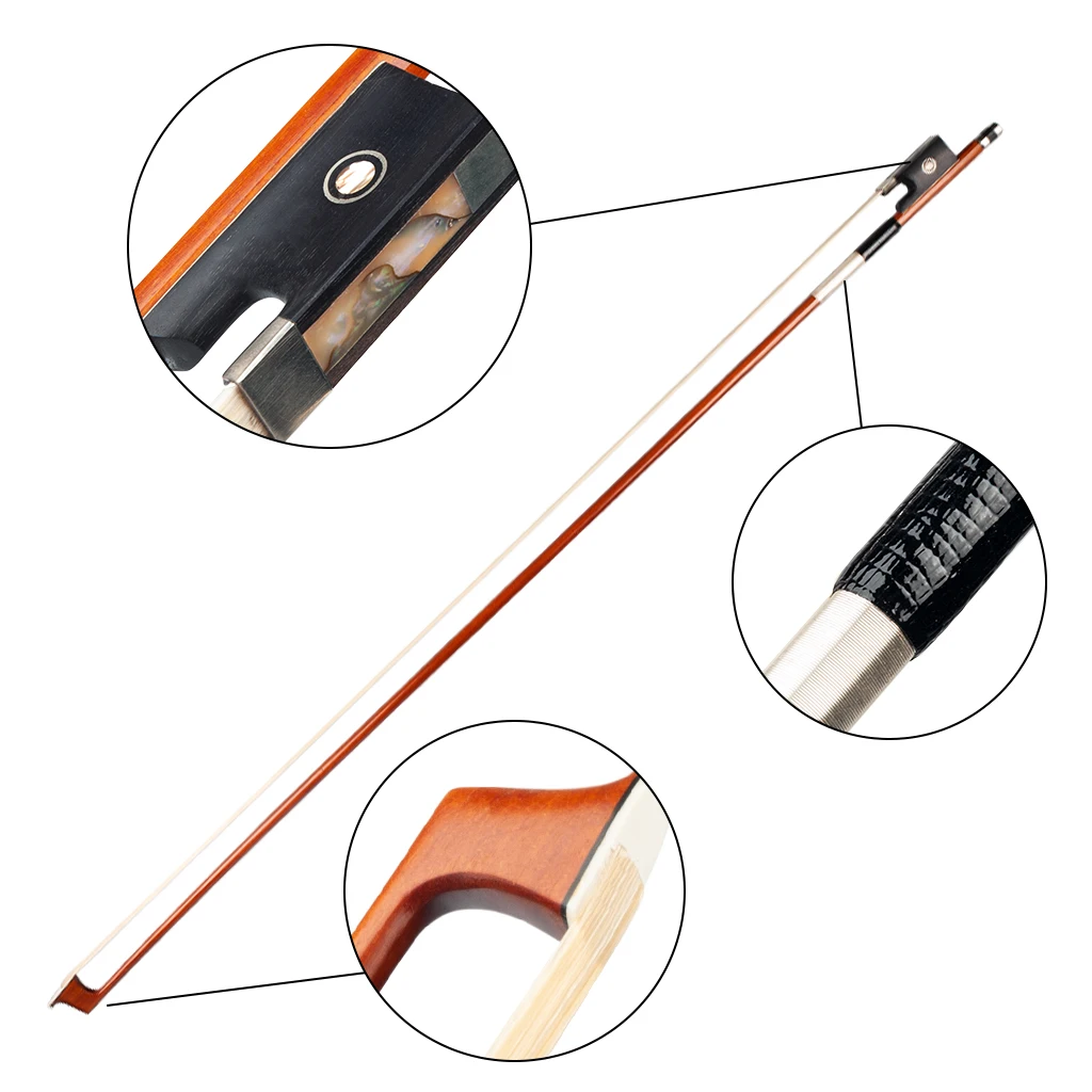 NAOMI 4/4 Violin Bow Pernambuco Stick W/Ebony Frog Lizard Skin Grip ...