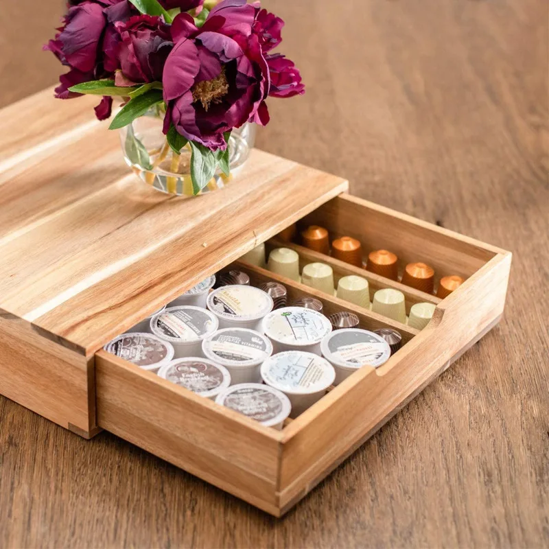 Acacia Wood Coffee Storage Drawer Classic Style 1L Rectangle Container ...